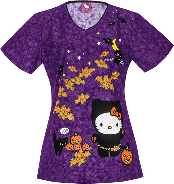 Cherokee Tooniforms Haunted Hello Kitty Scrub Top - Cheerleading ...