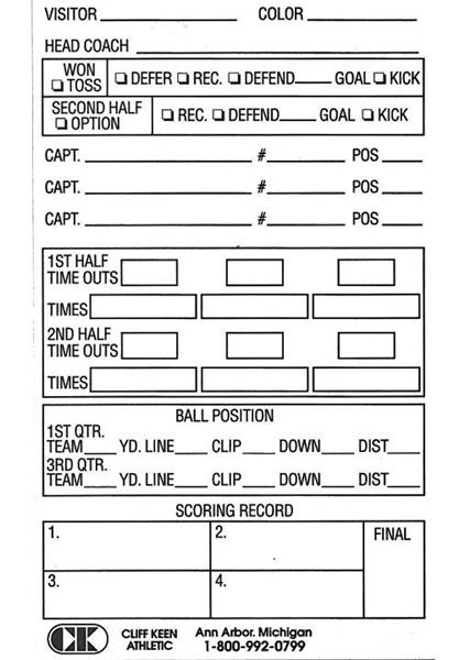 Cliff Keen Football Information Cards (Pkg of 25) - Football Equipment ...