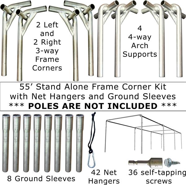 55' or 70' Baseball Frame Corners & Sleeves Kit - Baseball Equipment & Gear