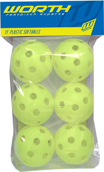 Worth 11" Plastic Training Softballs (6 PK) - Baseball Equipment & Gear