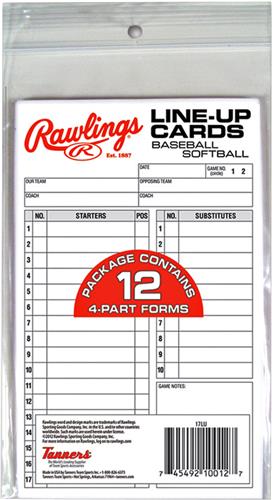 Rawlings Baseball Line-Up Cards (12 cards) - Baseball Equipment & Gear
