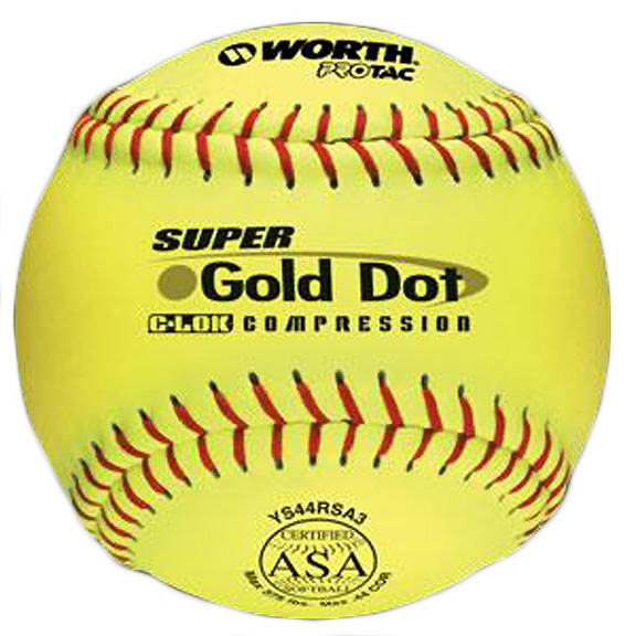 12" ASA Super Gold Dot Yellow Softballs - Baseball Equipment & Gear