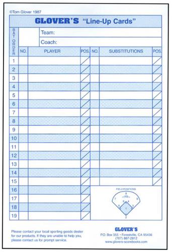 Pro Nine Baseball Line-Up Cards (set) - Baseball Equipment & Gear