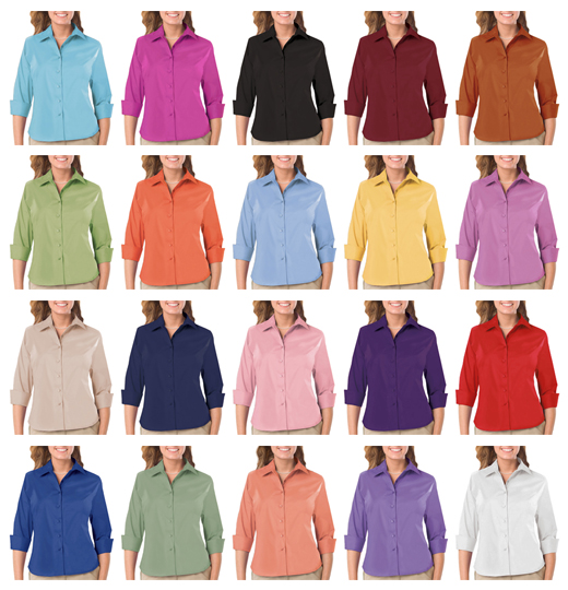 E13971 Blue Generation 3/4 Sleeve Stretch Poplin Blouse