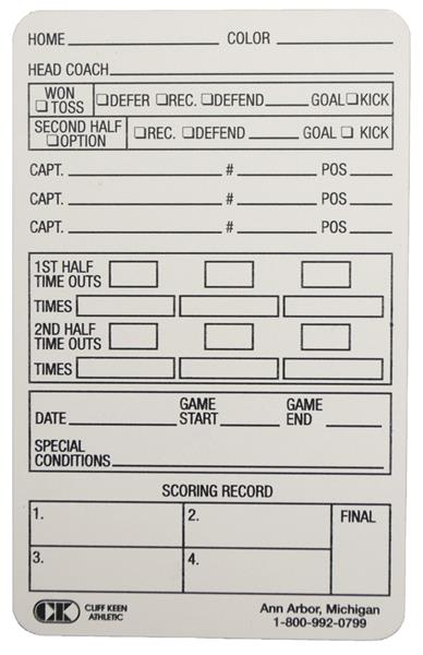Cliff Keen Reusable Football Information Card - Football Equipment and Gear