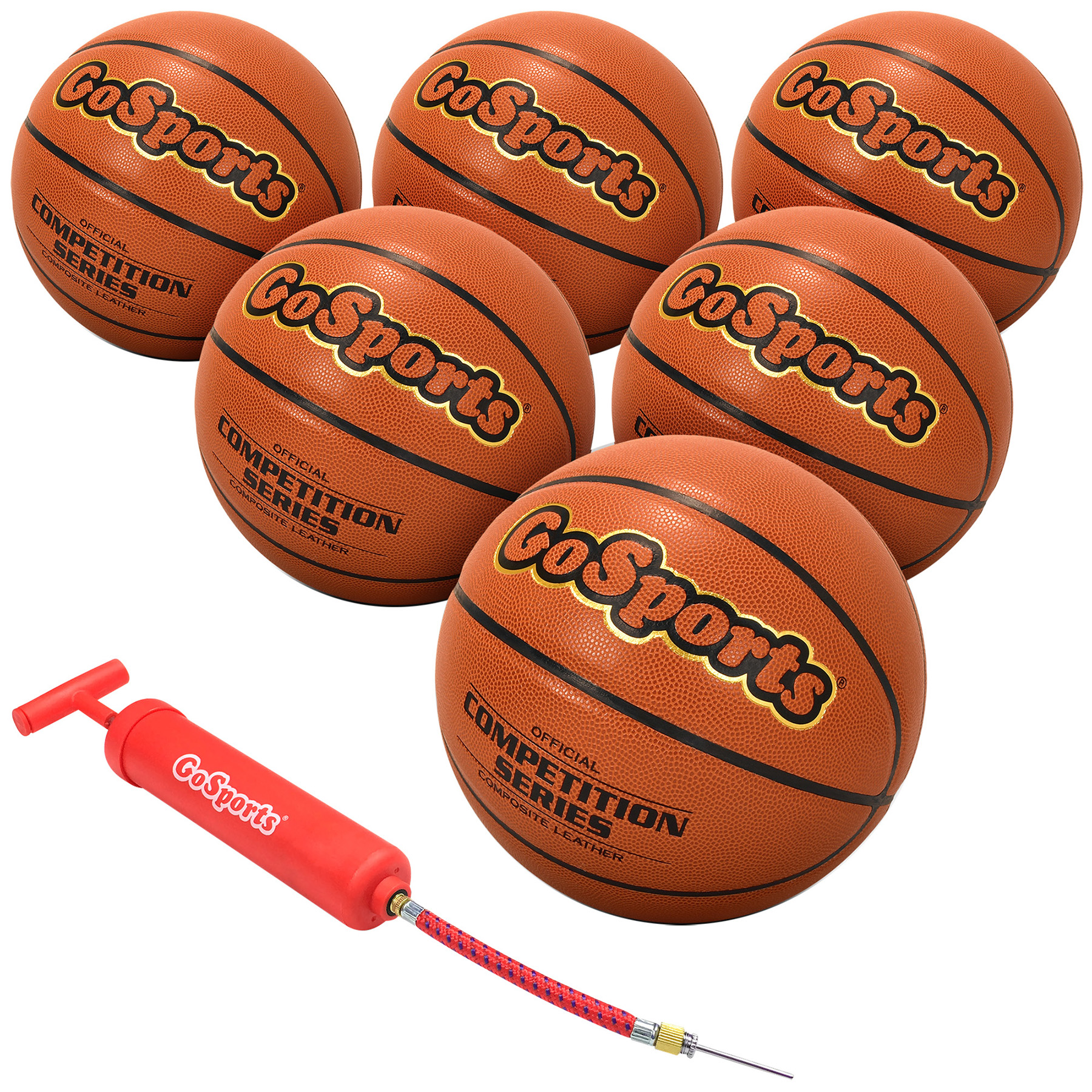 E145544 GoSports Indoor Competition (6 PACK) Basketballs BALLS-BB-COMP