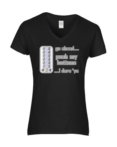Epic Ladies Push My Buttons V-Neck Graphic T-Shirts - Baseball ...