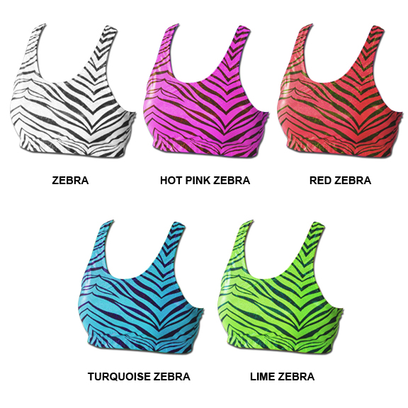 Pizzazz Cheerleaders Zebra Glitter Sports Bras - Cheerleading Equipment ...