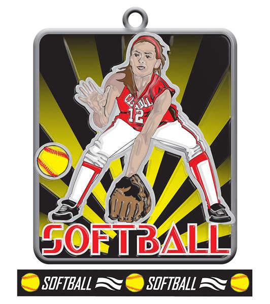 Epic 2.75" Spotlight Antique Silver Softball Award Medal & Ribbon ...