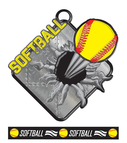 Epic 2.75" Bust Out Antique Silver Softball Award Medal & Ribbon ...