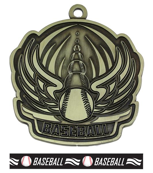 Epic 2.7" Sport Wings Antique Gold Baseball Award Medal & Ribbon ...