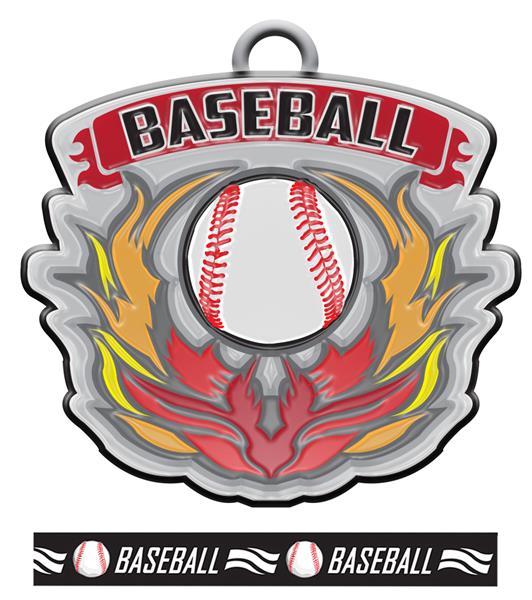 Epic 2.7" Phoenix Antique Silver Baseball Award Medal & Ribbon ...