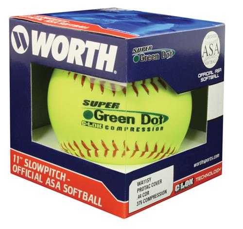 11" ASA Super Green Dot Pro Tac Yellow Softballs - Baseball Equipment ...