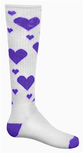 Adult Small (HEART) "White/Purple"Athletic Socks (1-Pair) - Baseball ...