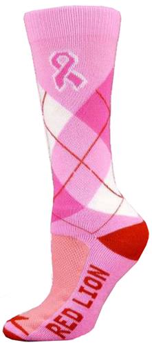 Red Lion Cancer Pink Ribbon Argyle Socks (1-Pair) - Soccer Equipment ...