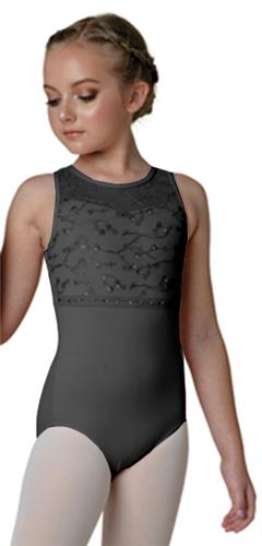 Danshuz Girls Bella Cutaway Tank Leotard With Sequin Embroidered Mesh ...