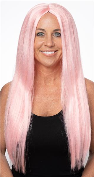 24" Long PINK Wig, Womens Synthetic Straight Rave Cosplay Costume Party ...