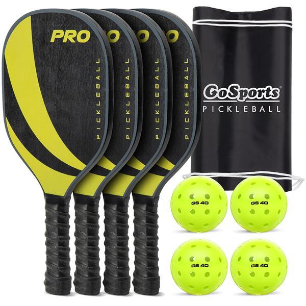 GoSports Regulation Yellow Pickleball Set PICKLE-WOOD-4-YELLOWBLACK ...