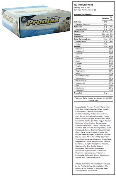 Promax Cookies n' Cream Energy Bar - Soccer Equipment and Gear