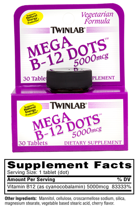 E22102 TwinLab Mega B-12 Dots Cherry-Flavored 30-60 Tabs