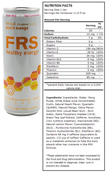 FRS Energy Drink - Low Cal Peach Mango - Soccer Equipment and Gear