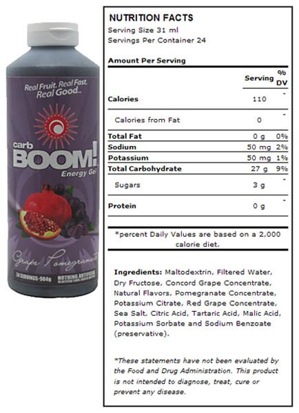 Carb Boom Energy Gel - Grape Pomegranate - Soccer Equipment and Gear