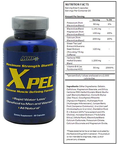 MHP Xpel Maximum Strength Diuretic - 80 Caps - Soccer Equipment and Gear