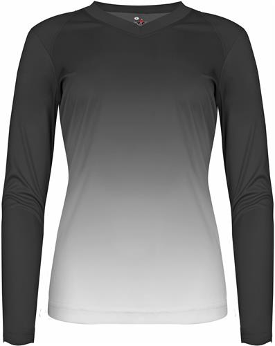 Women's Ombre Long Sleeve Volleyball Jersey (Black,Graphite,Navy,Red,Royal)