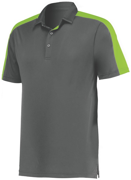 Mens Adult 2-Color Polo Shirt (Graphite w/Lime Accent) - Closeout Sale