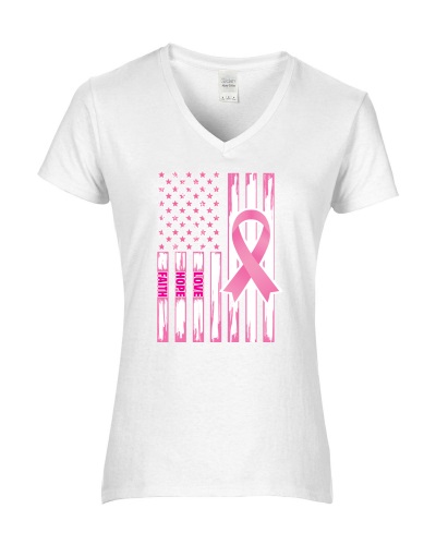 Epic Ladies Pink Ribbon Flag V-Neck Graphic T-Shirts - Cheerleading ...