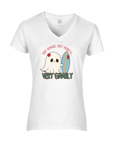 Epic Ladies Very Cutesy Ghosties Gnarly Surfing V-Neck Graphic T-Shirts ...