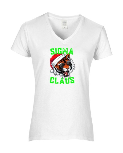 Epic Ladies Sigma Claus Christmas Tiger Skibidi Rizz V-Neck Graphic T ...