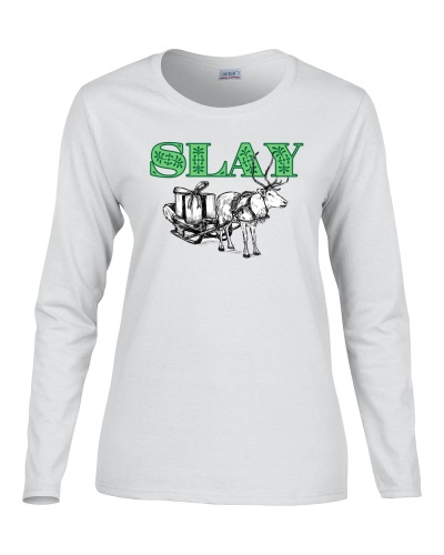 Epic Ladies Slay All Day Reindeer Sleigh Christmas Long Sleeve Graphic ...