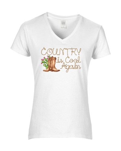Epic Ladies Country Is Cool Again Western Cowboy V-Neck Graphic T ...