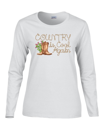 Epic Ladies Country Is Cool Again Western Cowboy Long Sleeve Graphic T ...