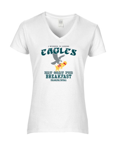 Epic Ladies Eagles Eat Goat For Breakfast Philly V-Neck Graphic T ...