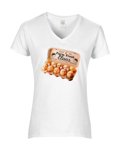 Epic Ladies Farm Fresh Elon Musk Eggs Elons Doge X V-Neck Graphic T ...
