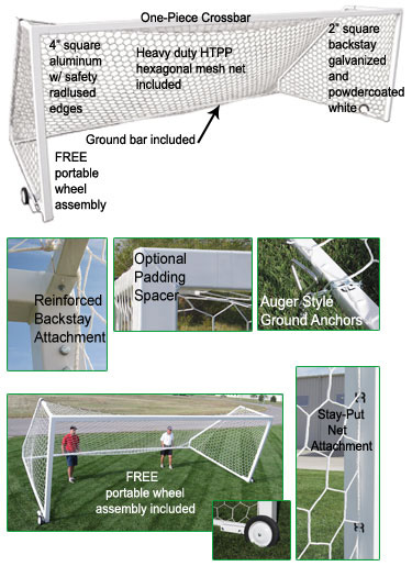Golden Goal 44 Sr. Club-PB 4" Square Aluminum, 21'x7' Portable Soccer ...