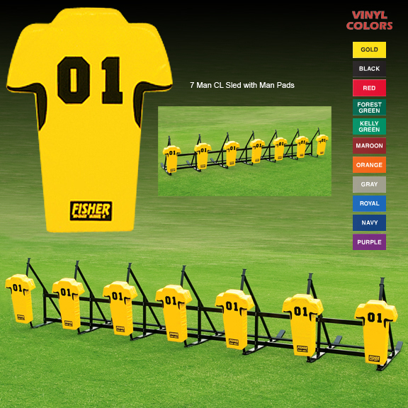 Fisher 7 Man Football CL Sleds w/ Man Pads - Football Equipment and Gear