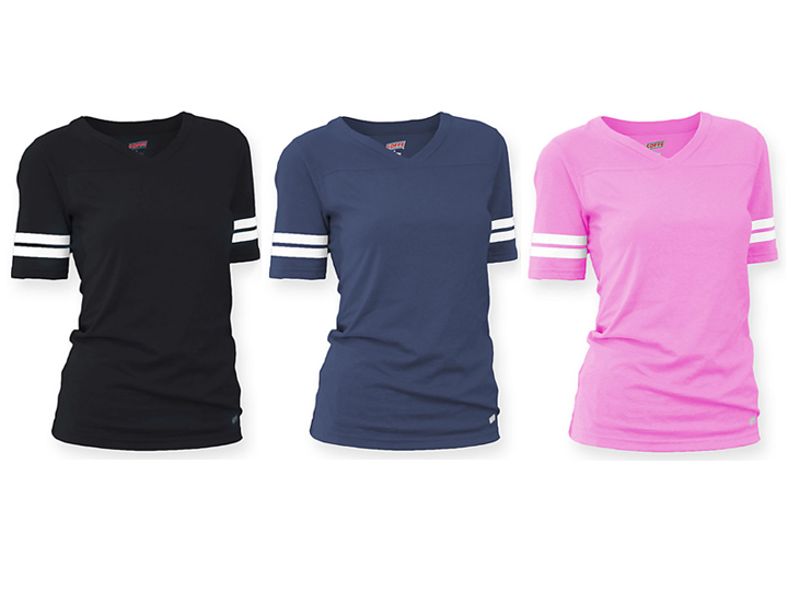 E36614 Soffe Girl's V-Neck Football Tee
