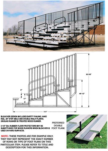 Bleachers 5 ROW Non-Elevated w/Aisles/Handrail - Soccer Equipment and Gear