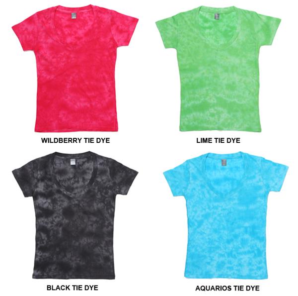 J America Womens Vanity Tie Dye Deep V Veck Tee - Soccer Equipment and Gear
