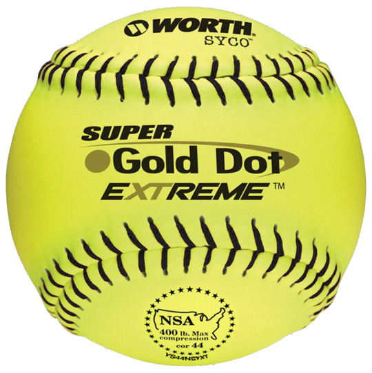 Worth 12" NSA Gold Dot SYCO Slowpitch Softballs - Baseball Equipment & Gear