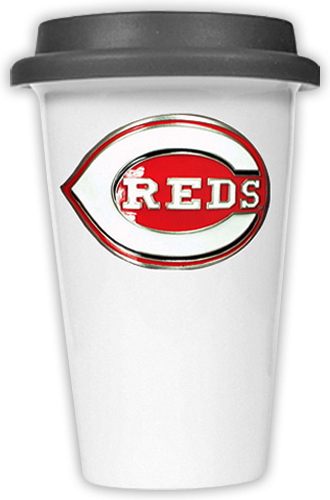 E45757 MLB Cincinnati Reds Dbl Wall Ceramic Cup Black Lid