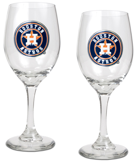 E45949 MLB Houston Astros 2 Piece Wine Glass Set