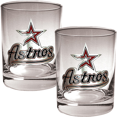 MLB Houston Astros 2 piece 14oz Rocks Glass Set - Fan Gear