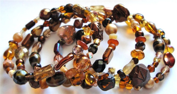 Brown Glass Bead Memory Wire Bracelet - Soccer Equipment and Gear