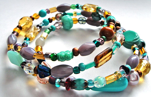 Turquoise Mix Glass Bead Memory Wire Bracelet - Soccer Equipment and Gear