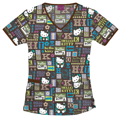 Cherokee Tooniforms Hello Kitty Name Tag Scrub Top - Cheerleading ...
