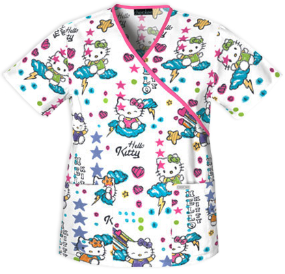Cherokee Tooniforms Scribble Hello Kitty Scrub Top - Cheerleading ...